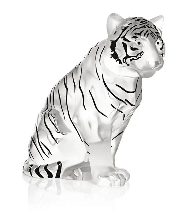 Lalique Sitting Crystal Tiger Sculpture - Clear