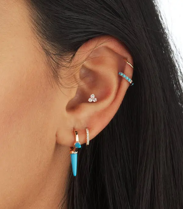 MARIA TASH Gold Diamond Trinity Threaded Stud Earring - Rose Gold