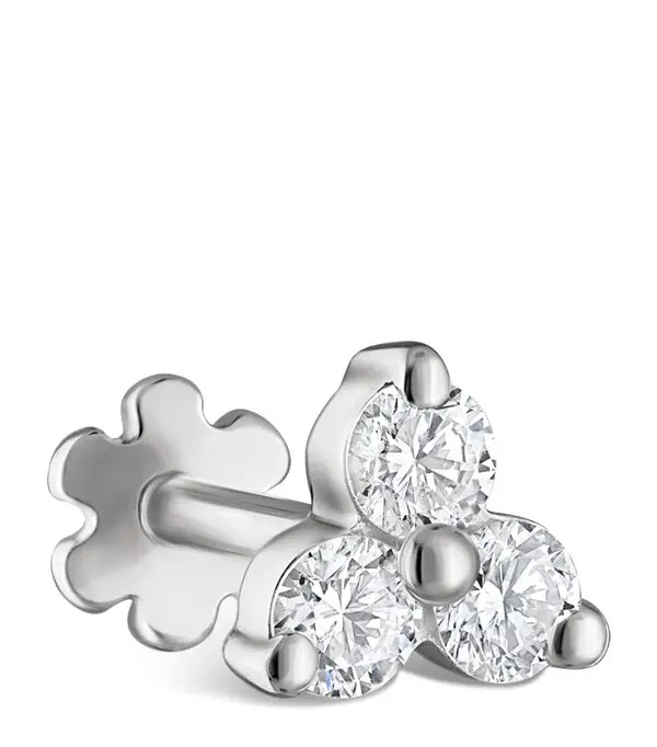 MARIA TASH Gold Diamond Trinity Threaded Stud Earring - White