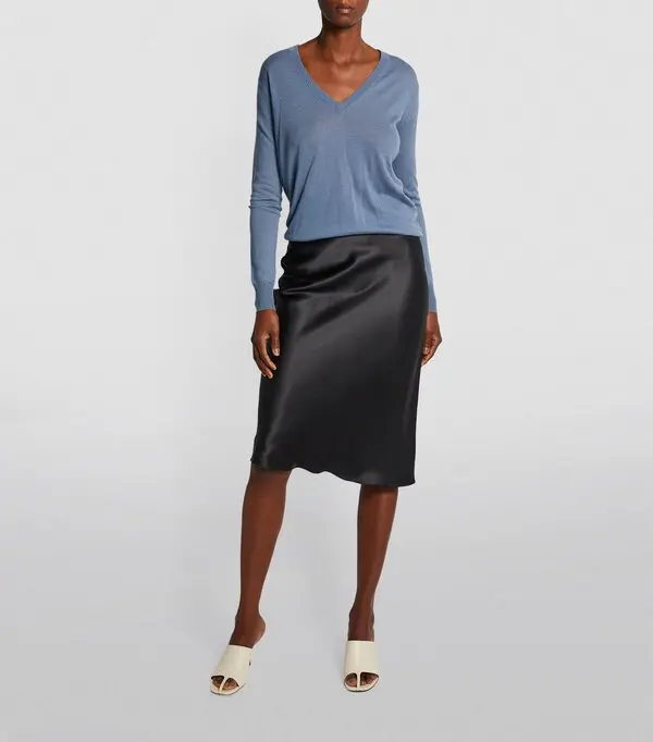 JOSEPH Silk Satin Isaak Midi Skirt - Black