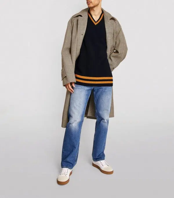 Maison Margiela Varsity Stripe V-Neck Sweater - Navy | Editorialist