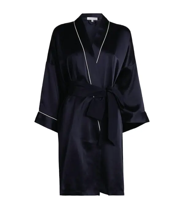 Olivia Von Halle Silk Mimi Robe - Navy