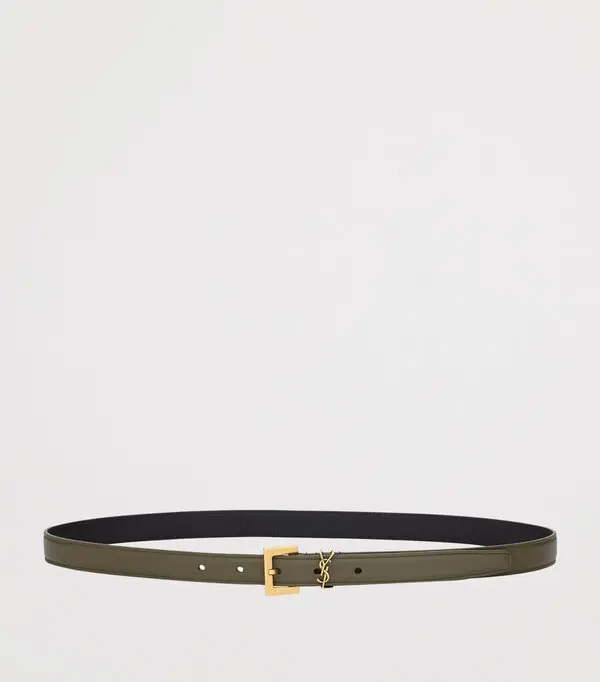 Saint Laurent Leather Monogram Belt - White