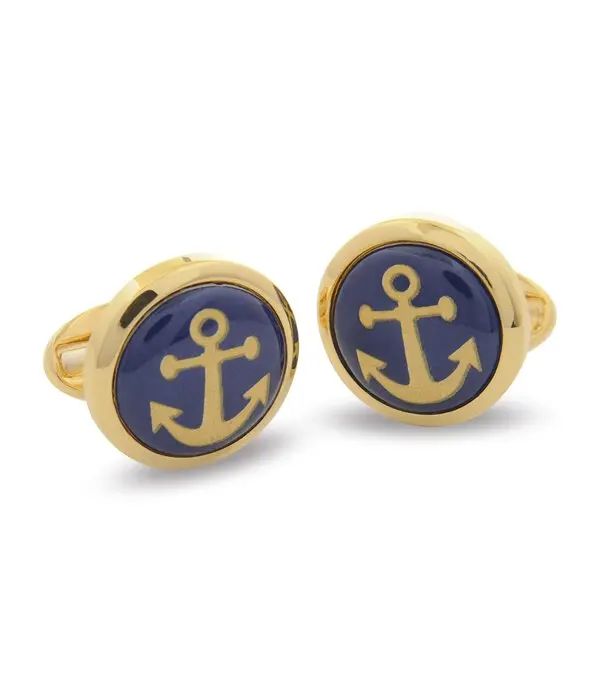 Halcyon Days Yellow Gold-plated Anchor Cufflinks - Blue