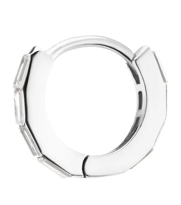 MARIA TASH Gold And Diamond Invisible Set Baguette Eternity Hoop Earring - White