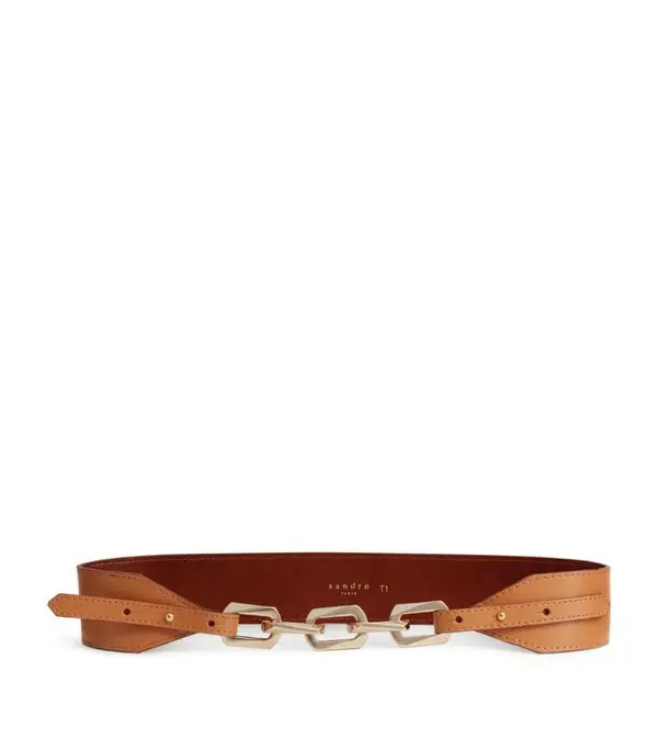 Sandro Leather Belt With Chain