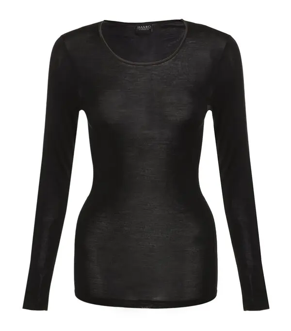 Hanro Pure Silk Long-sleeved Top - Black