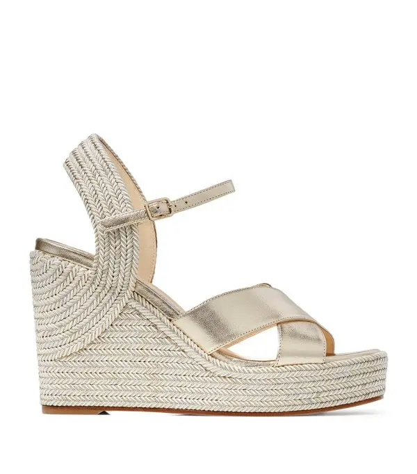 JIMMY CHOO Dellena 100 Leather Wedge Sandals - Gold