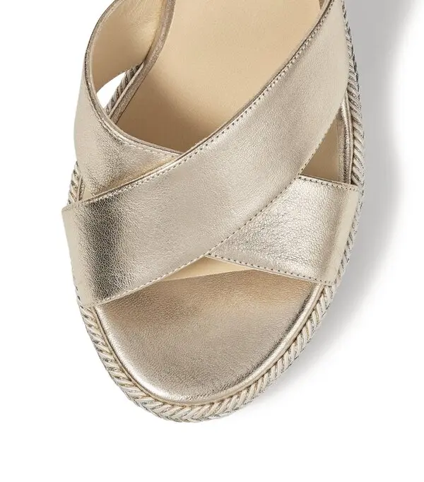 JIMMY CHOO Dellena 100 Leather Wedge Sandals - Gold