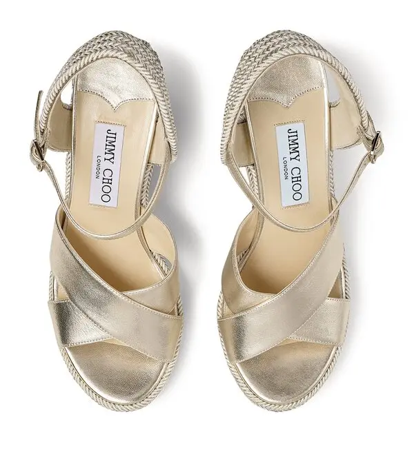 JIMMY CHOO Dellena 100 Leather Wedge Sandals - Gold