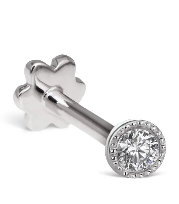 MARIA TASH Gold Scalloped Set Diamond Threaded Stud Earring - White