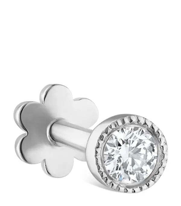 MARIA TASH Gold Scalloped Set Diamond Threaded Stud Earring - White