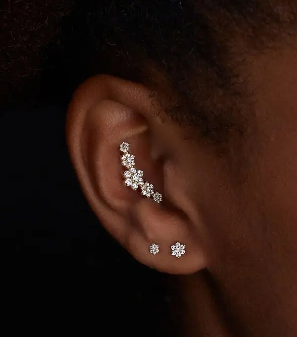 MARIA TASH Diamond Flower Threaded Stud Earring - Gold