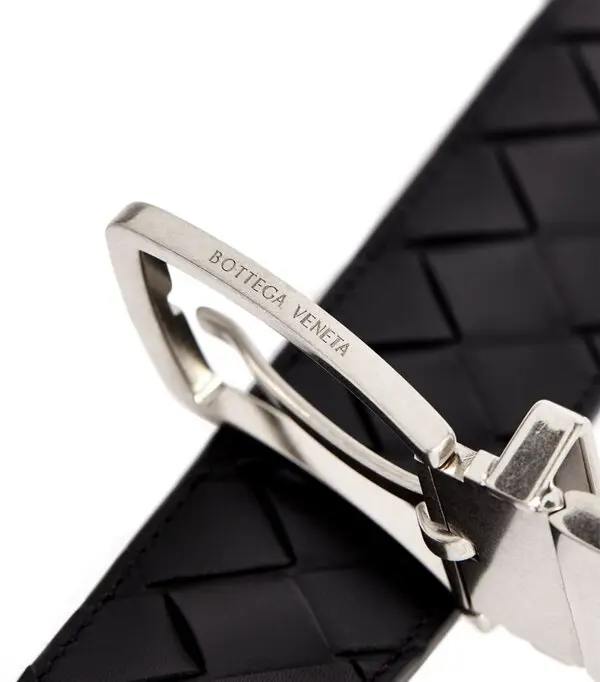 Bottega Veneta Leather Intrecciato Belt - Grey