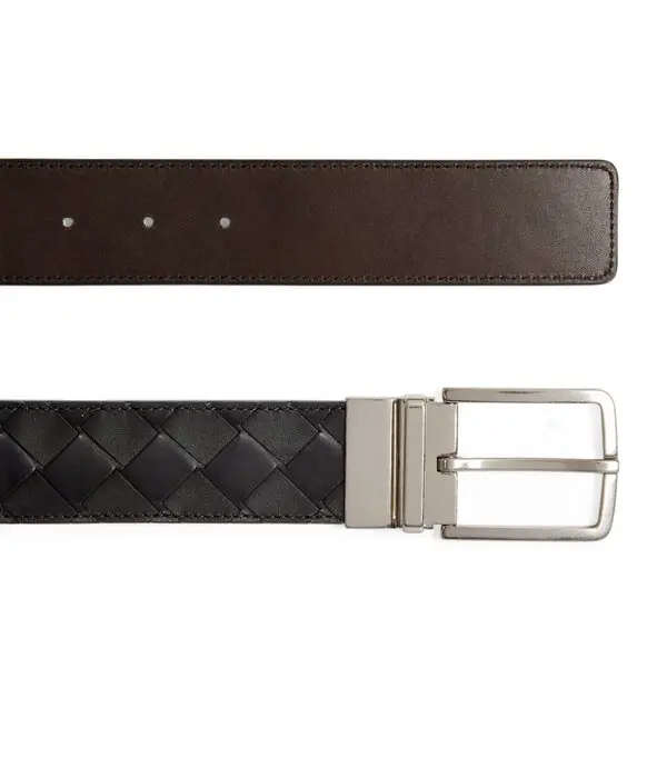 Bottega Veneta Leather Intrecciato Belt - Grey