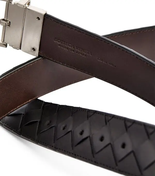 Bottega Veneta Leather Intrecciato Belt - Grey