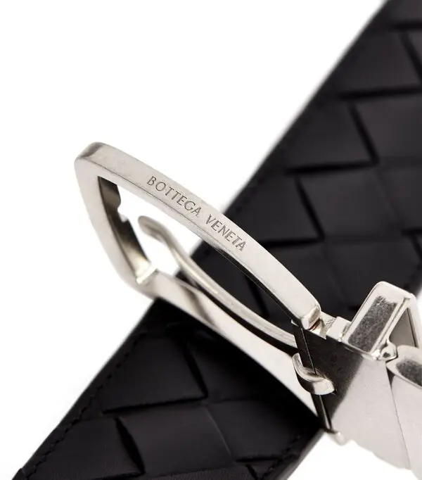 Bottega Veneta Leather Intrecciato Belt - Grey