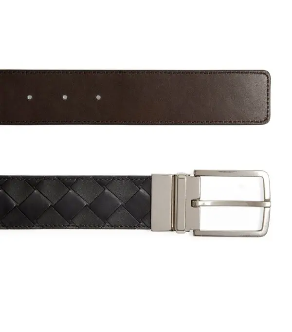 Bottega Veneta Leather Intrecciato Belt - Grey