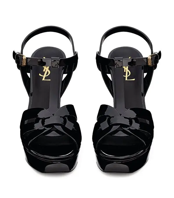Saint Laurent Leather Tribute Platform Sandals 105 - Black