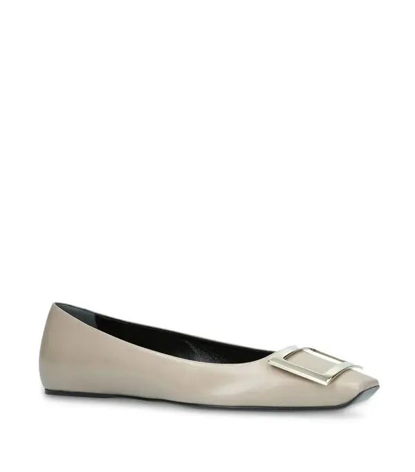 ROGER VIVIER Quadrata Trompette Leather Flats - Beige