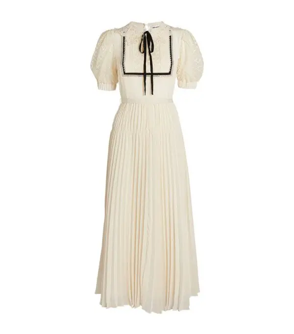 white christmas dresses Cream Chiffon Lace Midi Dress – self-portrait
