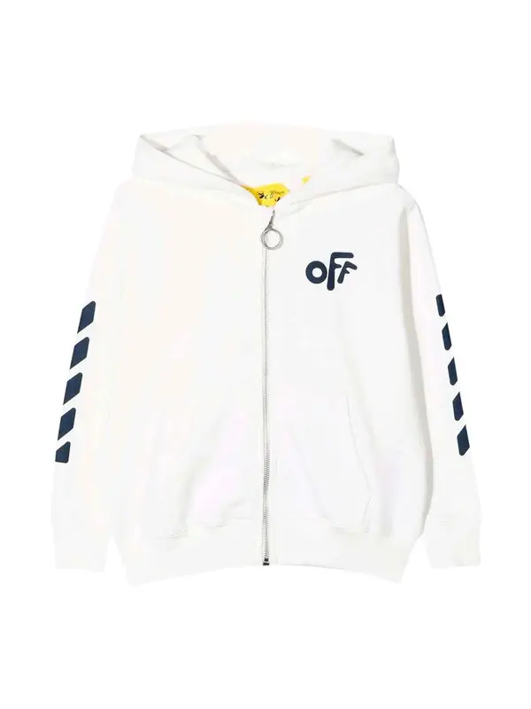 Off-White Sweatshirt With Blue Print - Bianco/blu