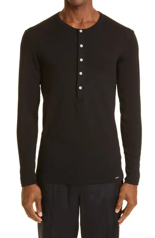 TOM FORD Cotton Knit Henley - Black