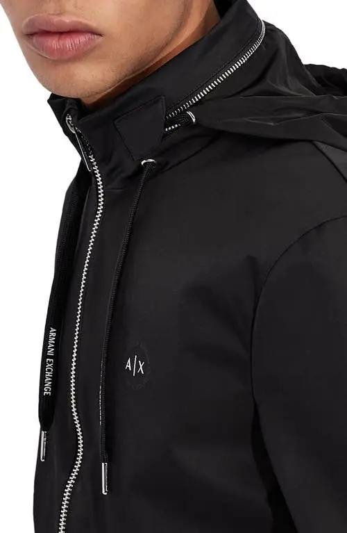Armani Exchange Classic Fit Jacket With Stowaway Hood - Black