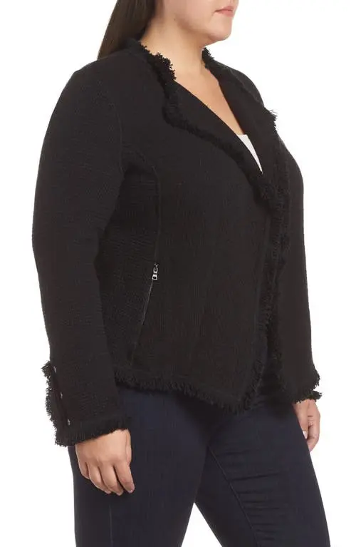 NIC+ZOE Fringe Mix Knit Jacket - Black Onyx