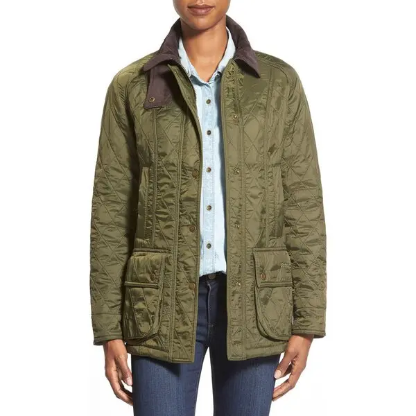 Barbour Beadnell Fleece Lined Quilted Jacket - Olive