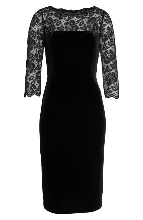 Eliza J Lace & Velvet Sheath Dress In Black - 70% Off | Editorialist