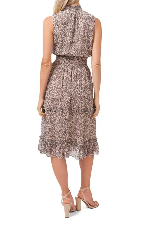 1.State Sleeveless Mock Neck Floral Tiered Dress