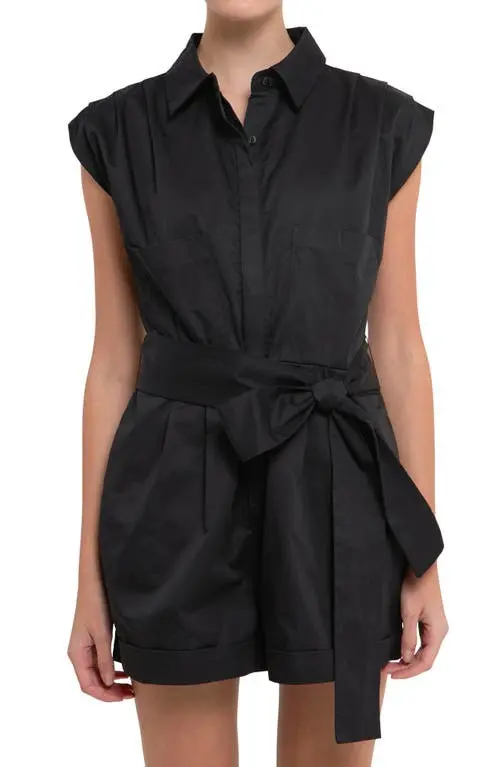 GREY LAB Ruched Collar Cotton Romper