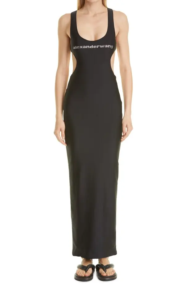 white christmas dresses Rare London Shoulder Cut Out Diamante Detail Midi Dress main image 0