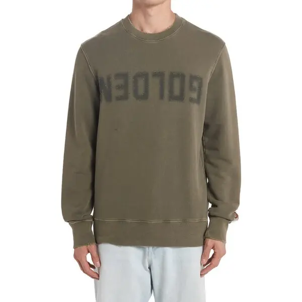 GOLDEN GOOSE Distressed Logo Graphic Sweatshirt - Dusty Olive