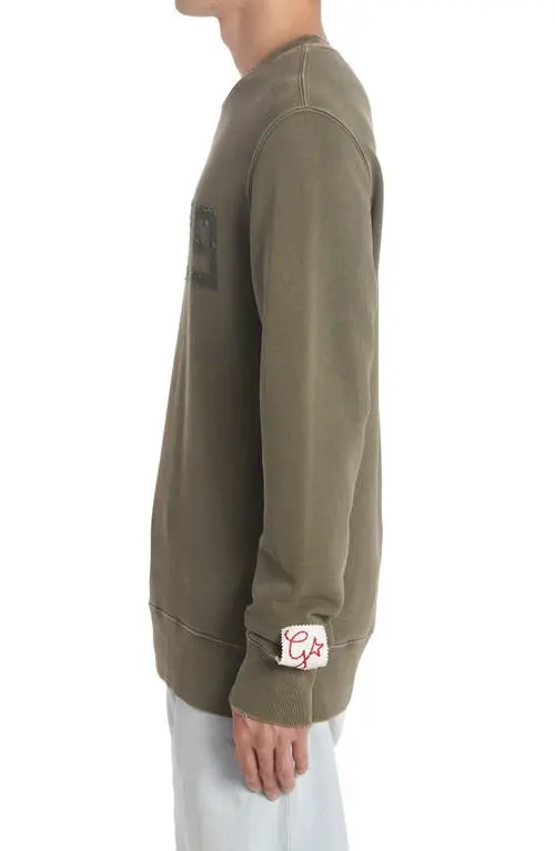 GOLDEN GOOSE Distressed Logo Graphic Sweatshirt - Dusty Olive