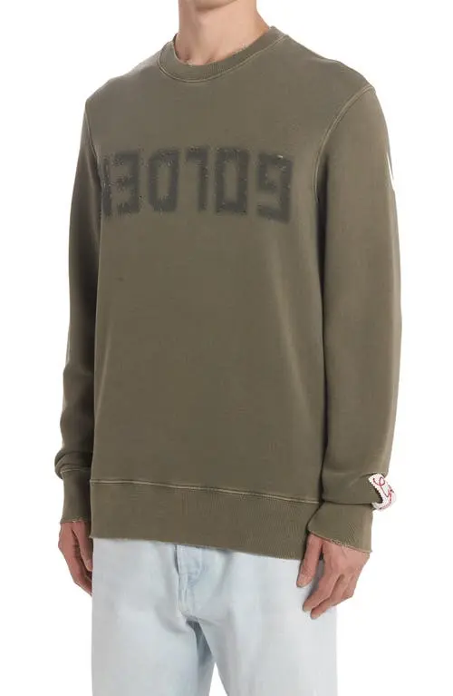 GOLDEN GOOSE Distressed Logo Graphic Sweatshirt - Dusty Olive