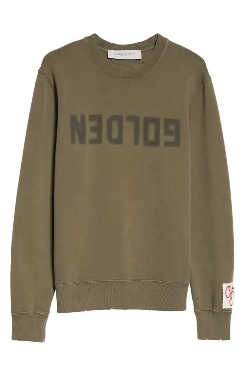 GOLDEN GOOSE Distressed Logo Graphic Sweatshirt - Dusty Olive