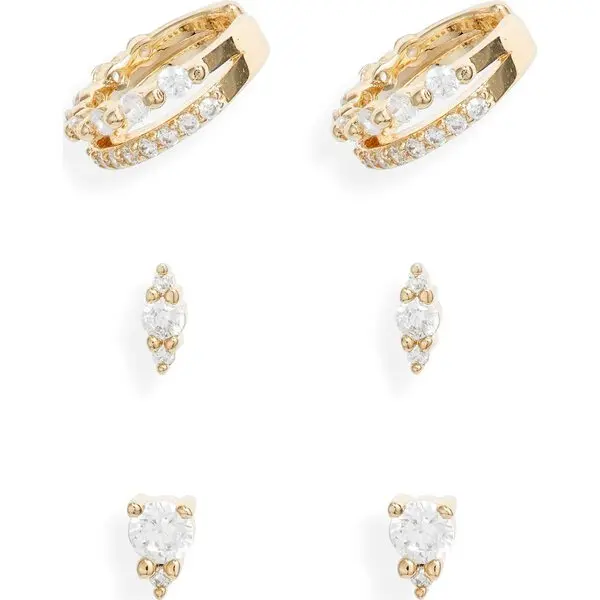 Nordstrom Set Of 3 Cubic Zirconia Ear Cuffs And Stud Earrings - Clear- Gold