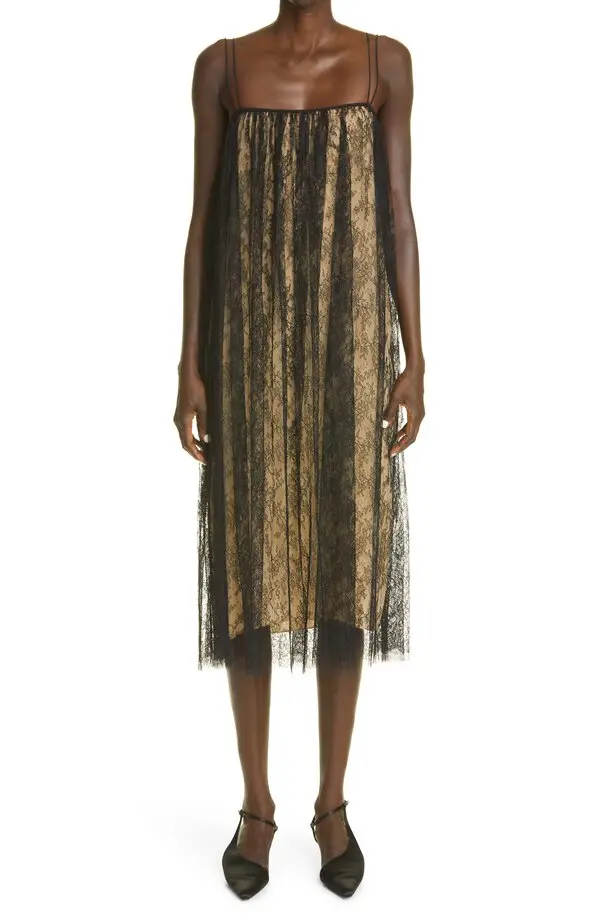 Khaite Sadie Lace Overlay Shift Dress In Black - 78% Off | Editorialist