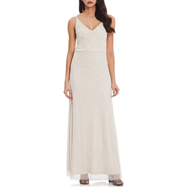 Adrianna Papell Beaded Blouson Gown - Ivory