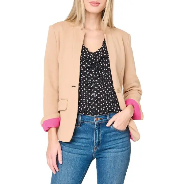 GIBSONLOOK Inverted Notch Collar Knit Blazer - Cappuccino