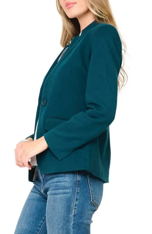 GIBSONLOOK Inverted Notch Collar Knit Blazer - Reflecting Pond