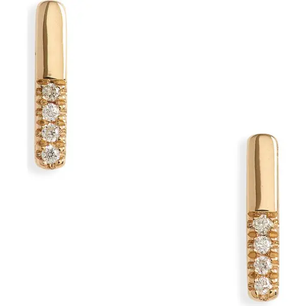DANA REBECCA DESIGNS Sylvie Pavé Diamond Bar Stud Earrings - Yellow Gold