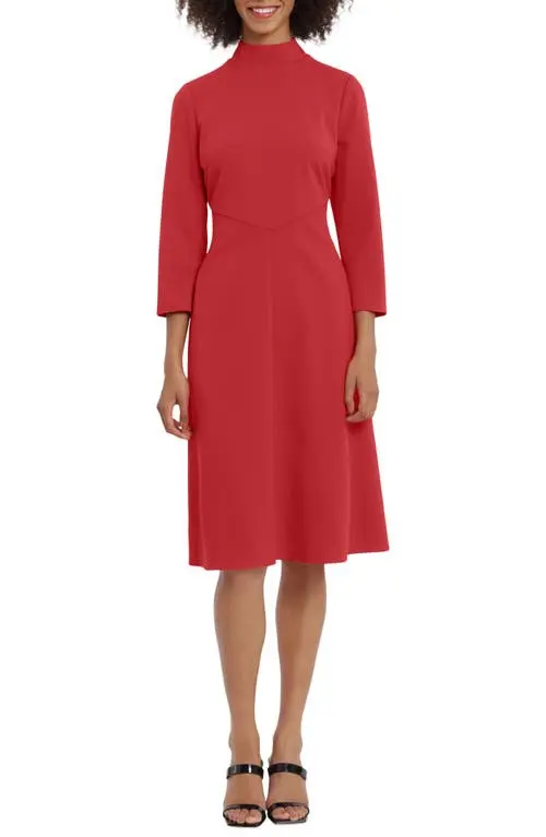 Maggy London Mock Neck Midi Dress - Red Dahlia