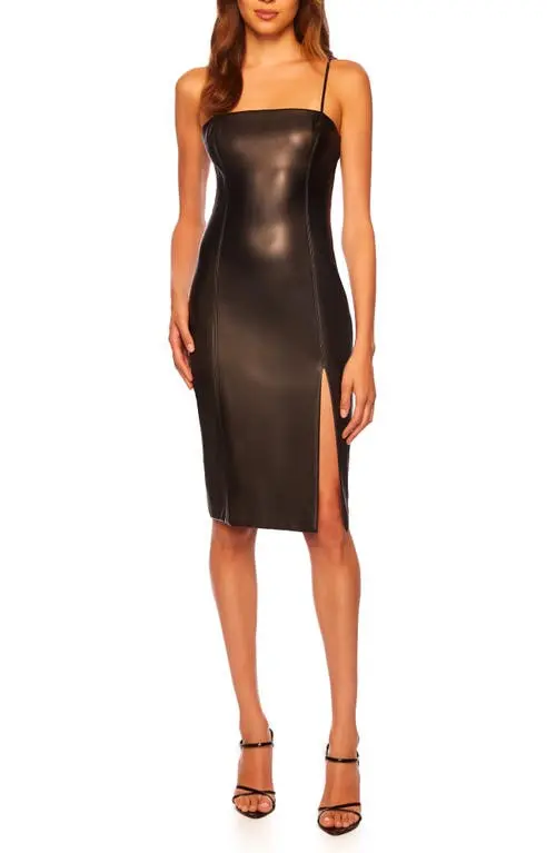 black faux leather dress target Faux Leather Lace Illusion Midi Dress – bebe main image 0