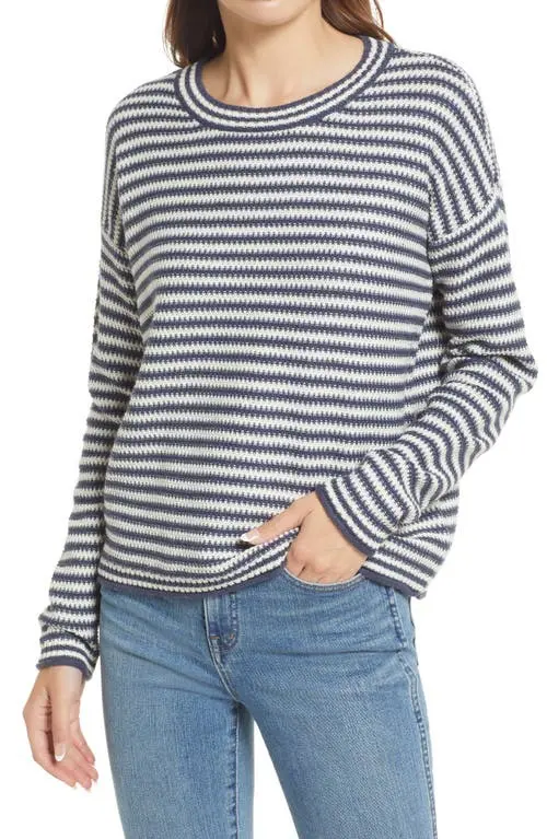 Madewell Seagrove Stripe Pullover Sweater - Dark Baltic
