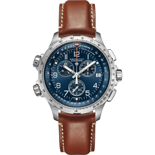 Hamilton Khaki Aviation X-wind Chronograph Gmt Strap Watch - Brown/blue/silver