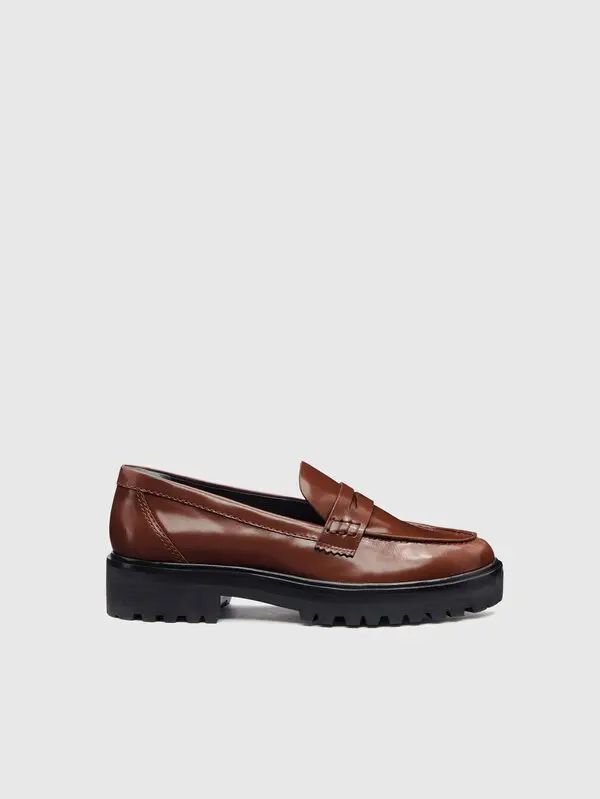 REFORMATION Agathea Chunky Leather Loafer - Brown