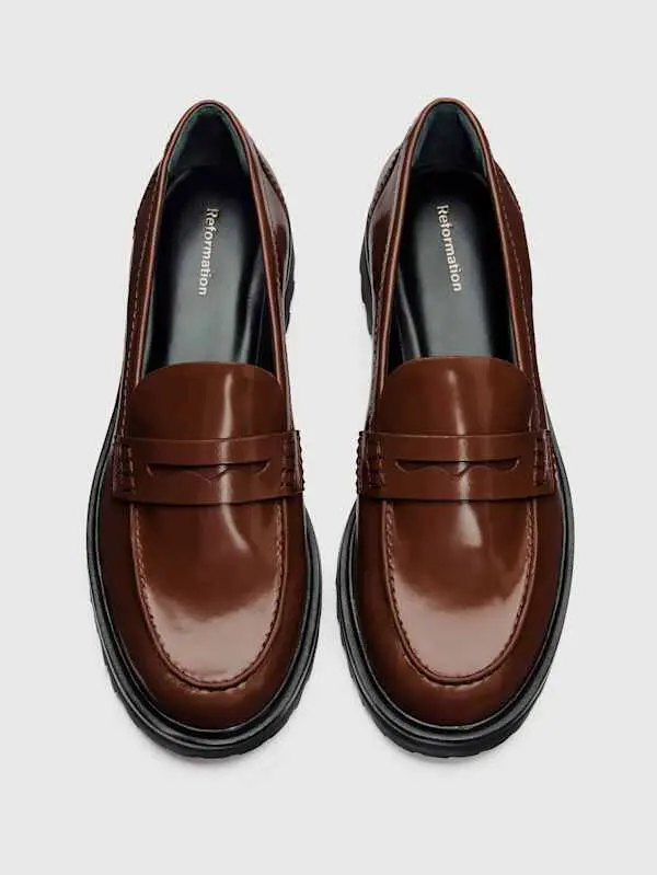 REFORMATION Agathea Chunky Leather Loafer - Brown
